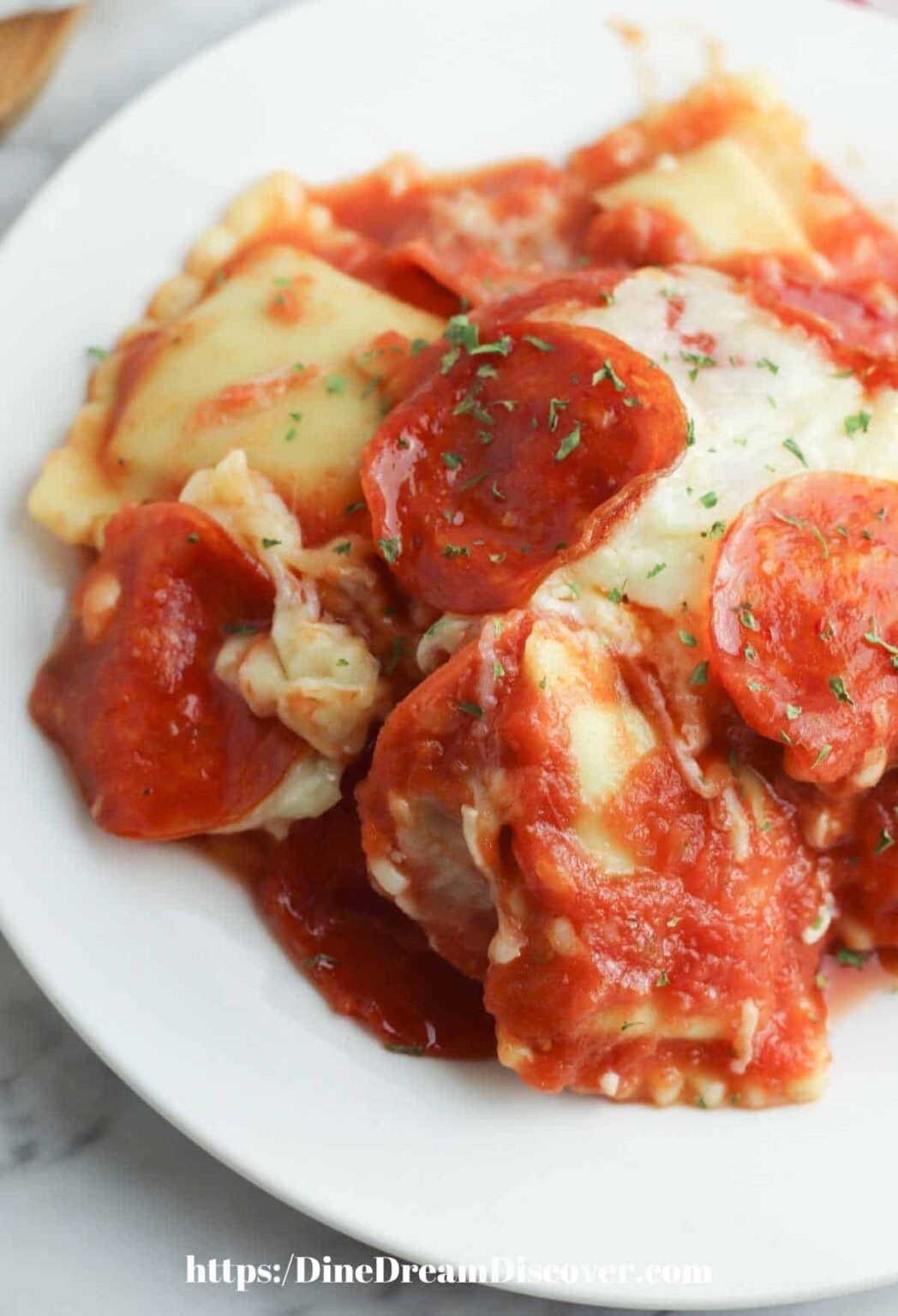 Meat Lovers Pizza Ravioli Casserole