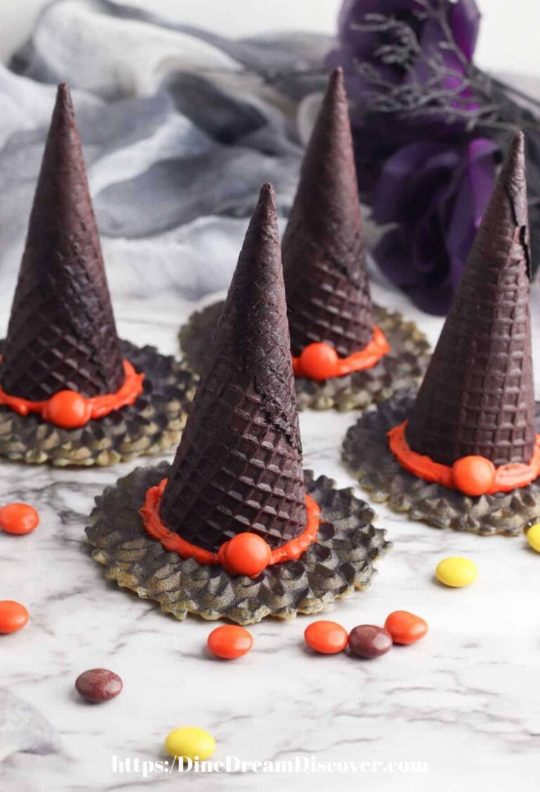 Ice Cream Cone Witch Hats no-bake Halloween treats - Dine Dream Discover