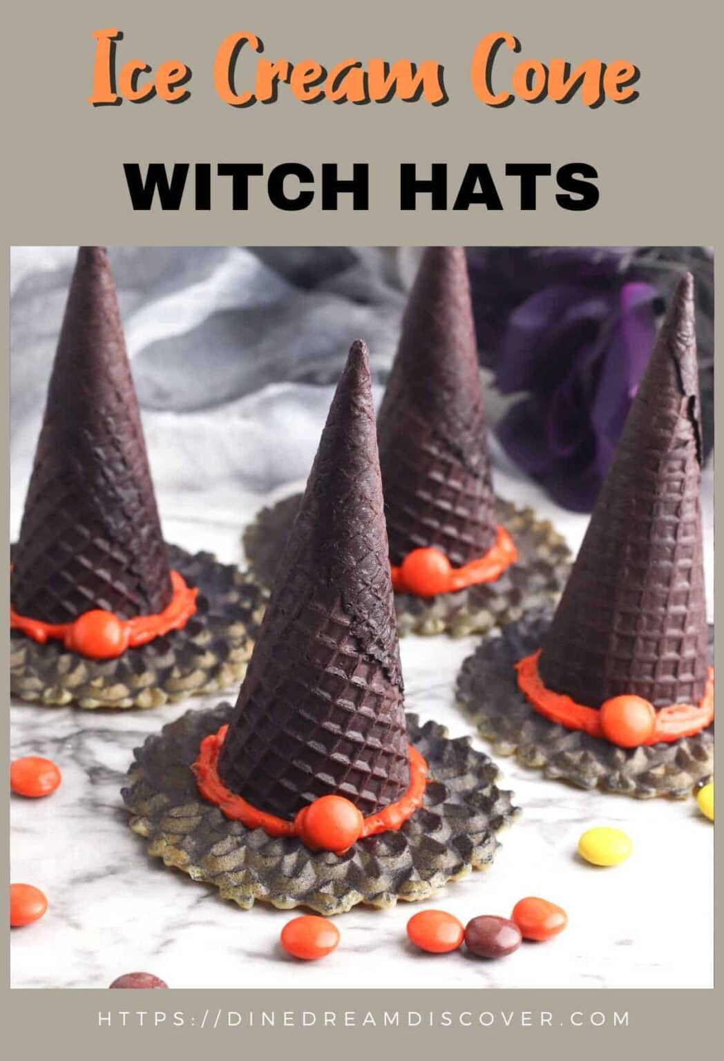 Ice Cream Cone Witch Hats no-bake Halloween treats