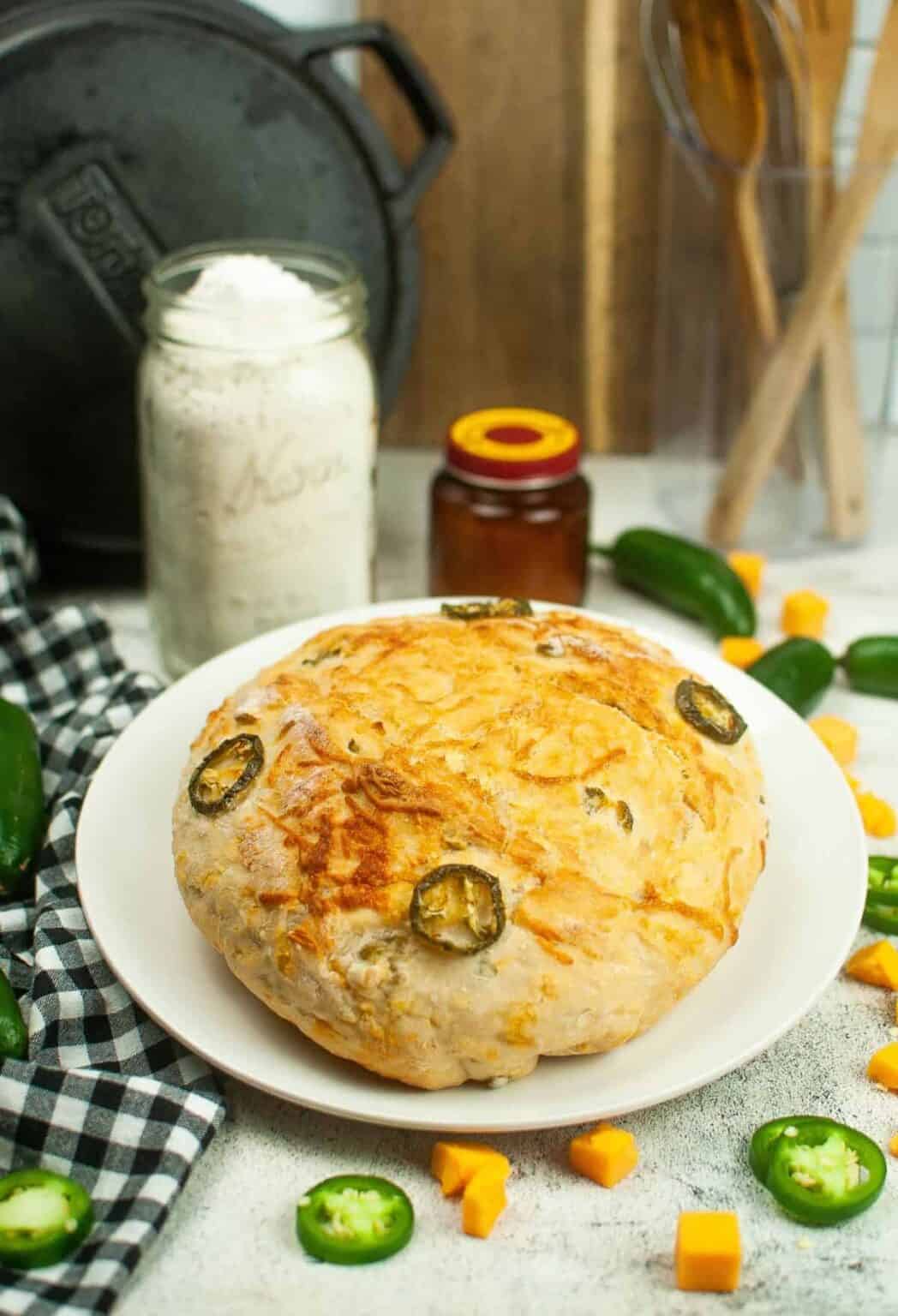 Jalapeno Cheddar Bread Recipe No Knead Artisan Loaf - Dine Dream Discover